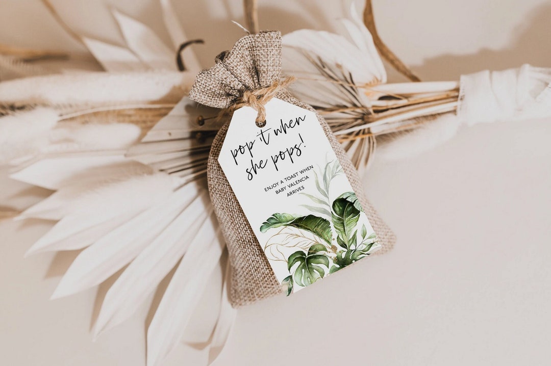 Pop It When She Pops Tag Template Tropical Baby Shower Champagne Tag ...