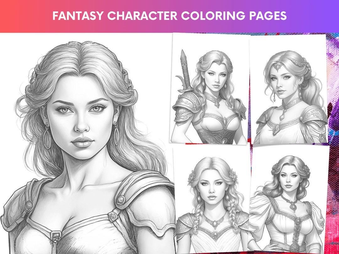 50 Woman Fantasy Character Coloring Pages for Adult Hero Woman PDF PNG ...