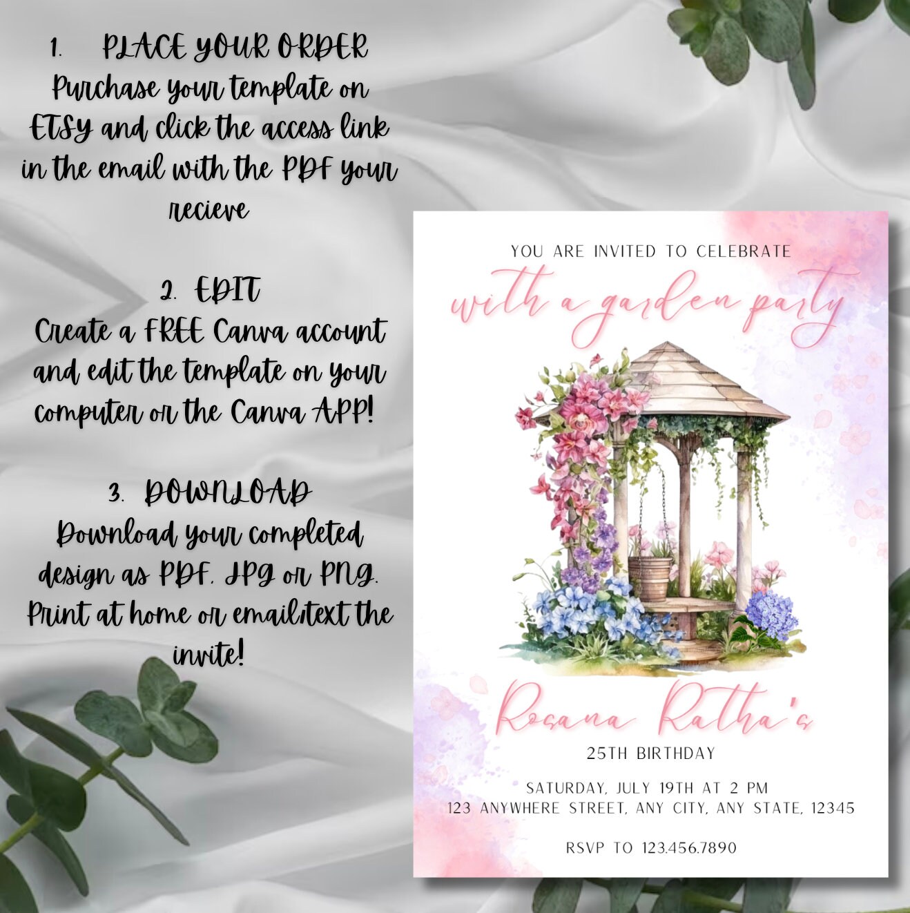Garden Party Invitation Template, Wildflower Birthday Invitation, Boho ...