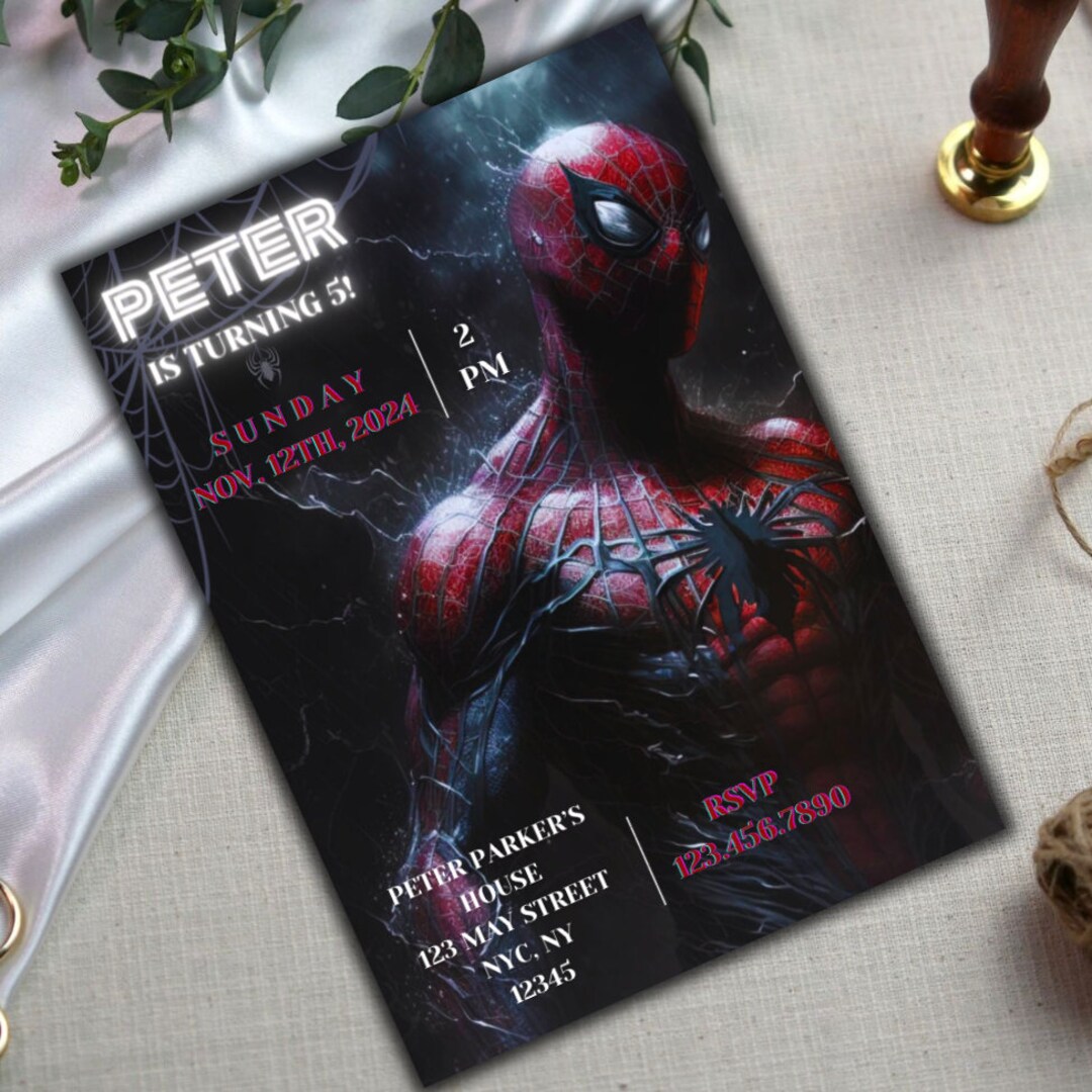 Spiderman Invitation Template, Editable Spiderman Birthday Invitation ...