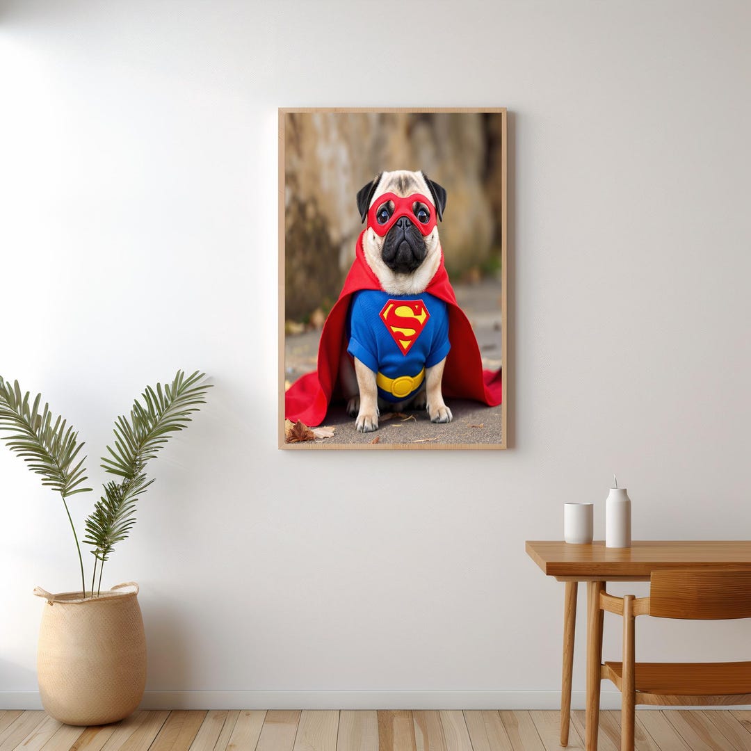 Pug Superhero Wall Art: Humorous Dog Print (instant Download) - Etsy