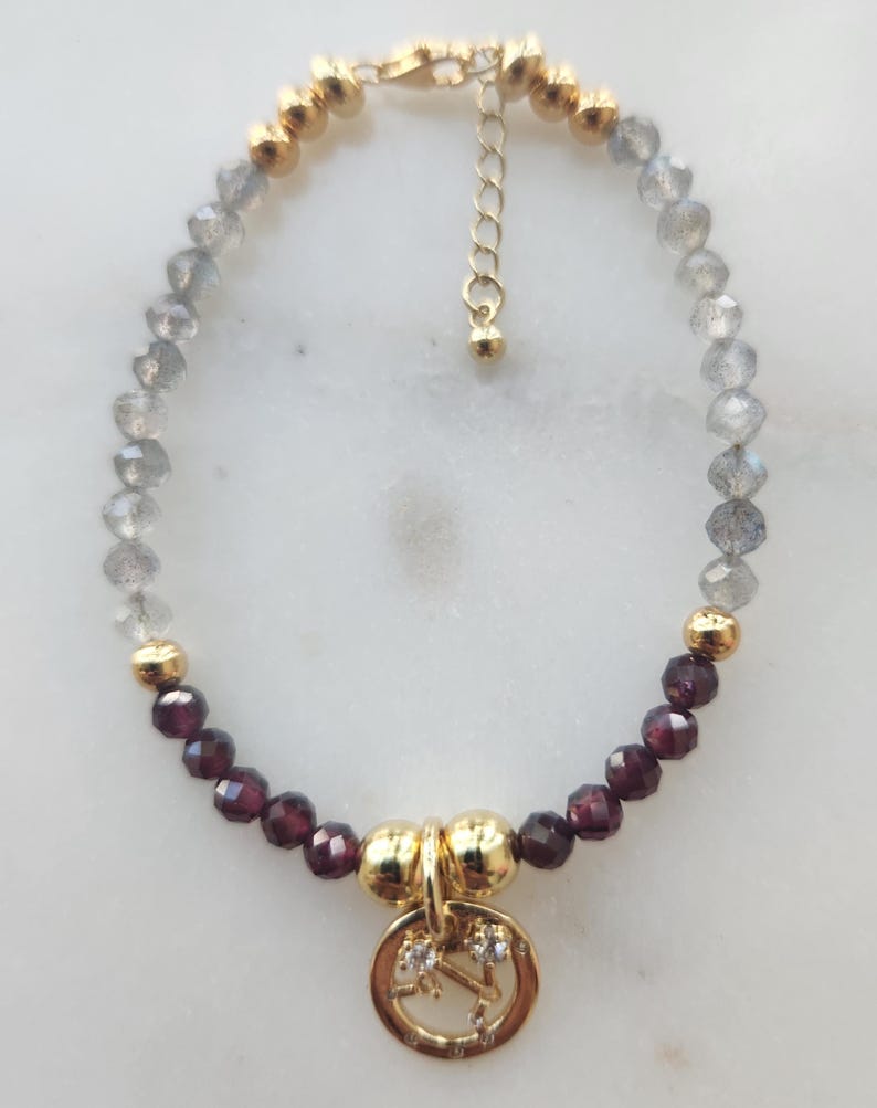 Personalized Zodiac Sign Gemstone Bracelet, Natural Labradorite, Garnet ...
