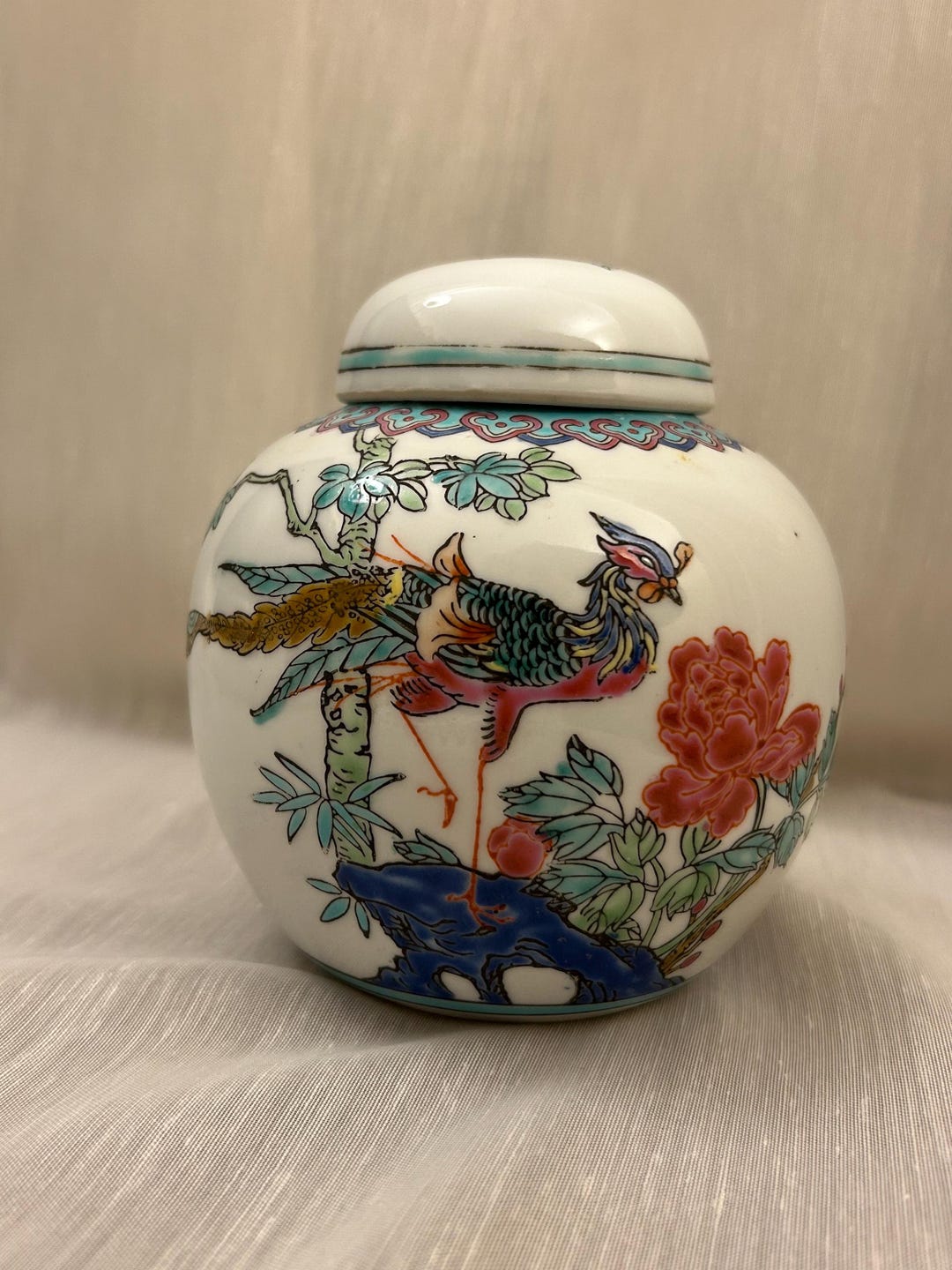 Vintage Chinese Ginger Jar With Lid Porcelain Vase Hand Painted Chinese ...