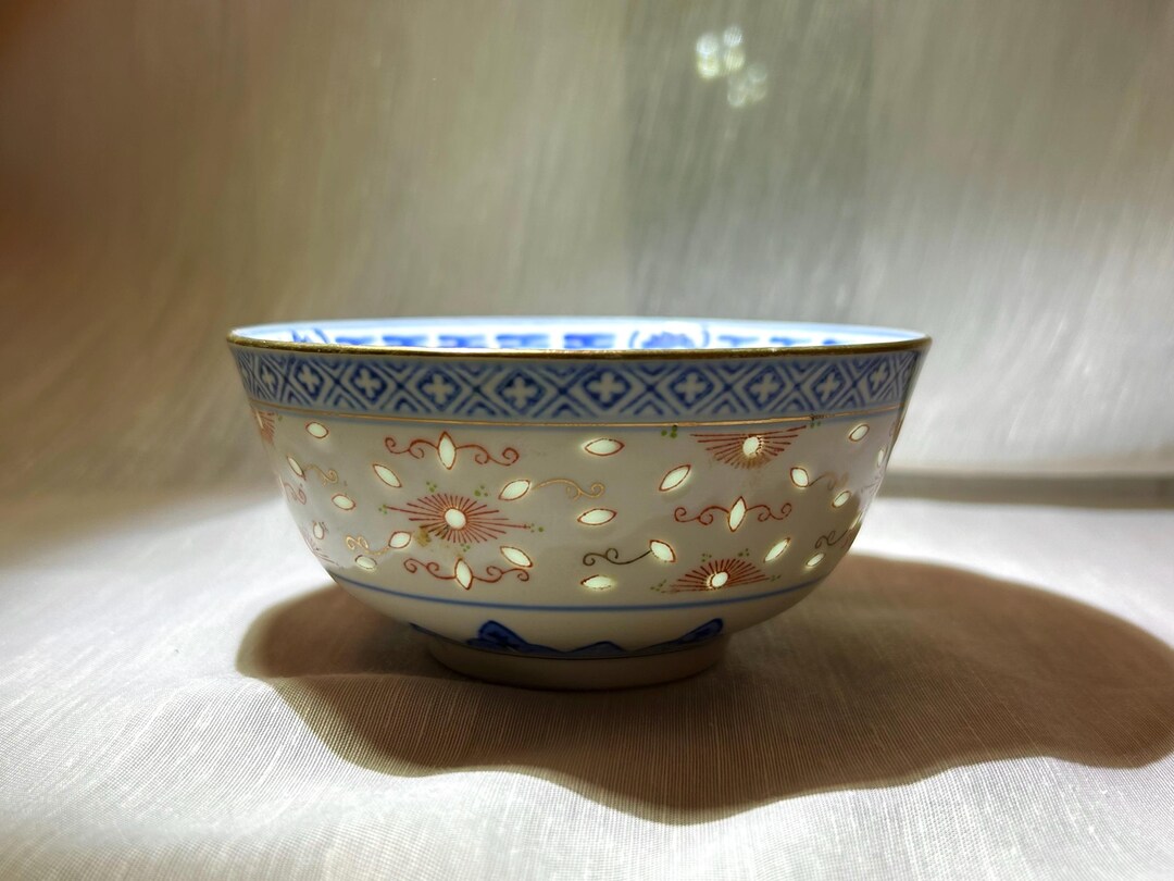 Vintage Chinese Rice Grain Dragon Pattern Porcelain Bowl Jingdezhen 景德镇 ...