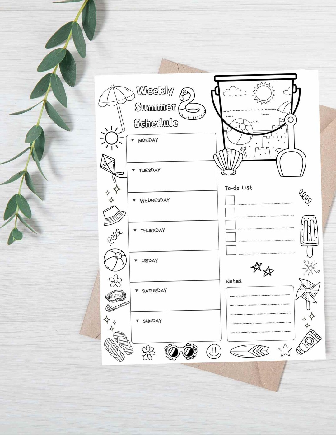 Weekly Summer Schedule – Printable & Colorable PDF - Etsy