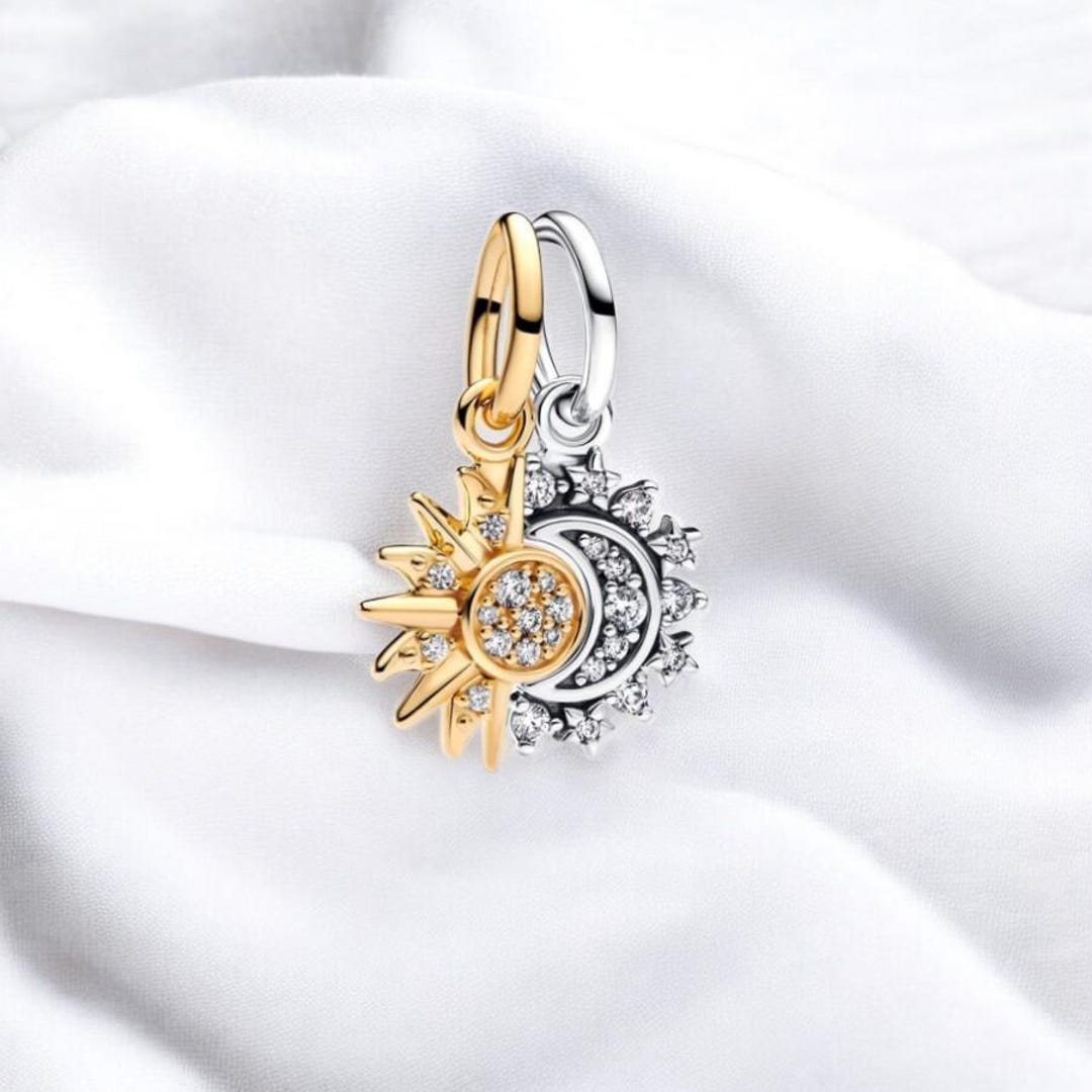 Dangle Sun & Moon Split Charm, Two Tone Celestial Charm, Ying and Yang ...