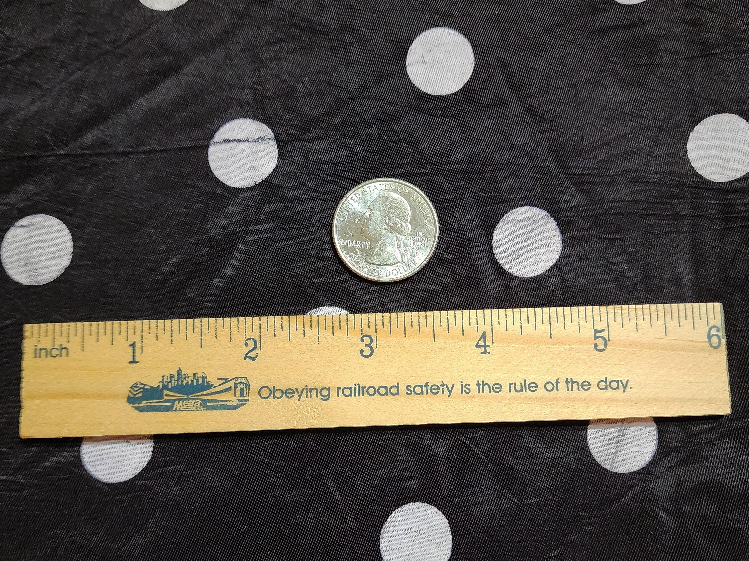 Vintage Fabric Silky Satin Taffeta Polka Dot White Dots on Black Flawed ...