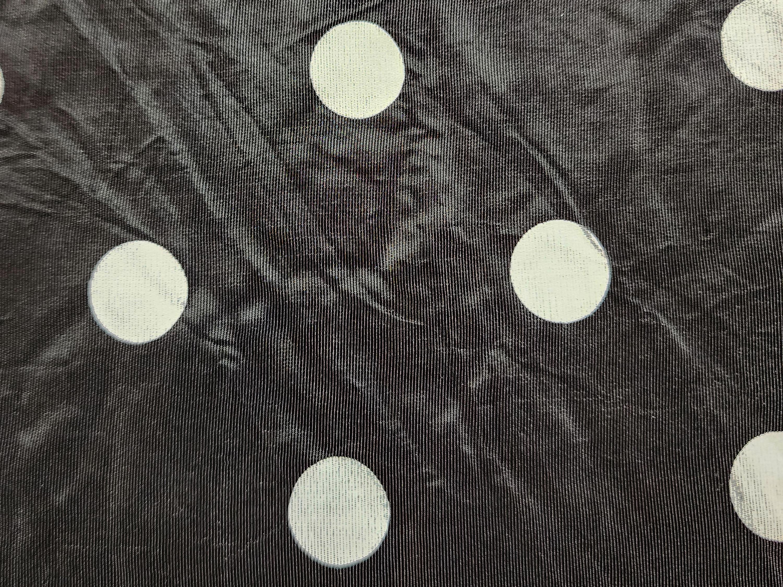 Vintage Fabric Silky Satin Taffeta Polka Dot White Dots on Black Flawed ...
