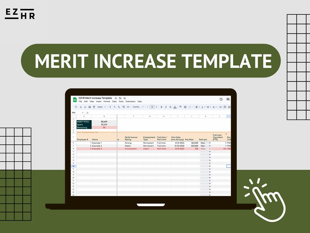 Employee Merit Increase Spreadsheet, Google Sheets Template, HR ...