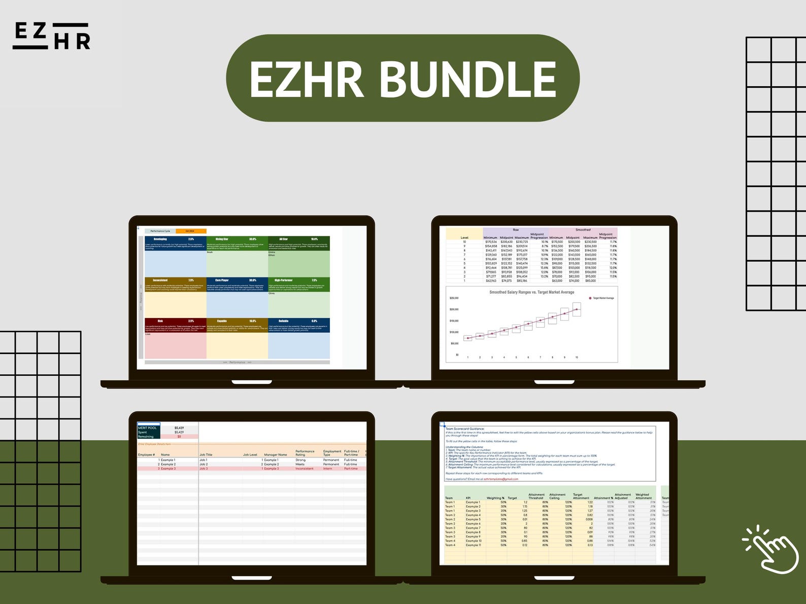 EZHR Bundle, Salary Band Generator, 9 Box Talent Management, Merit ...