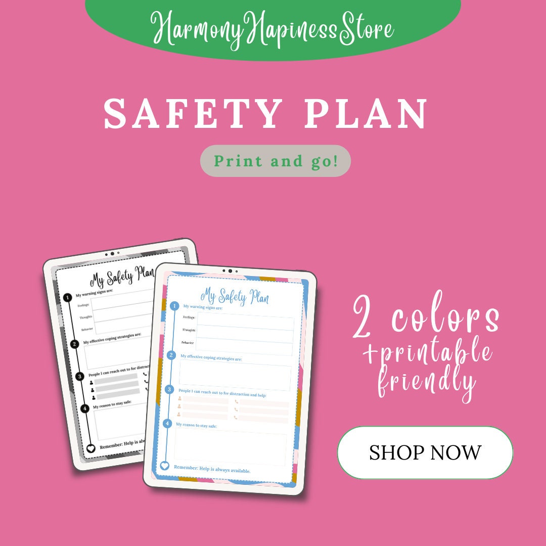 Safety Plan Worksheet, Printable Safety Plan Template, Crisis Plan ...