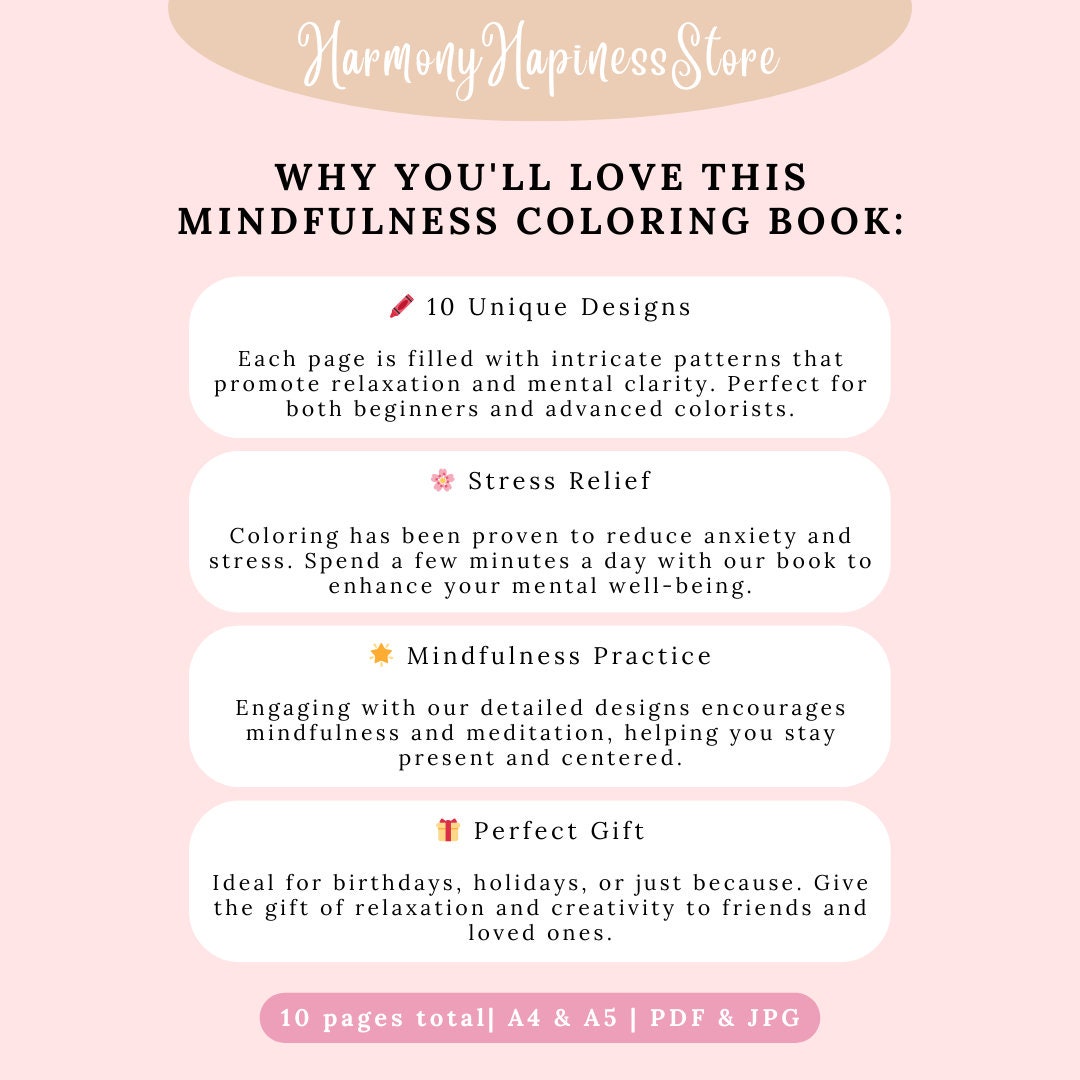 Mindfulness Coloring Book Set Printable Designs for Adult Therapy ...