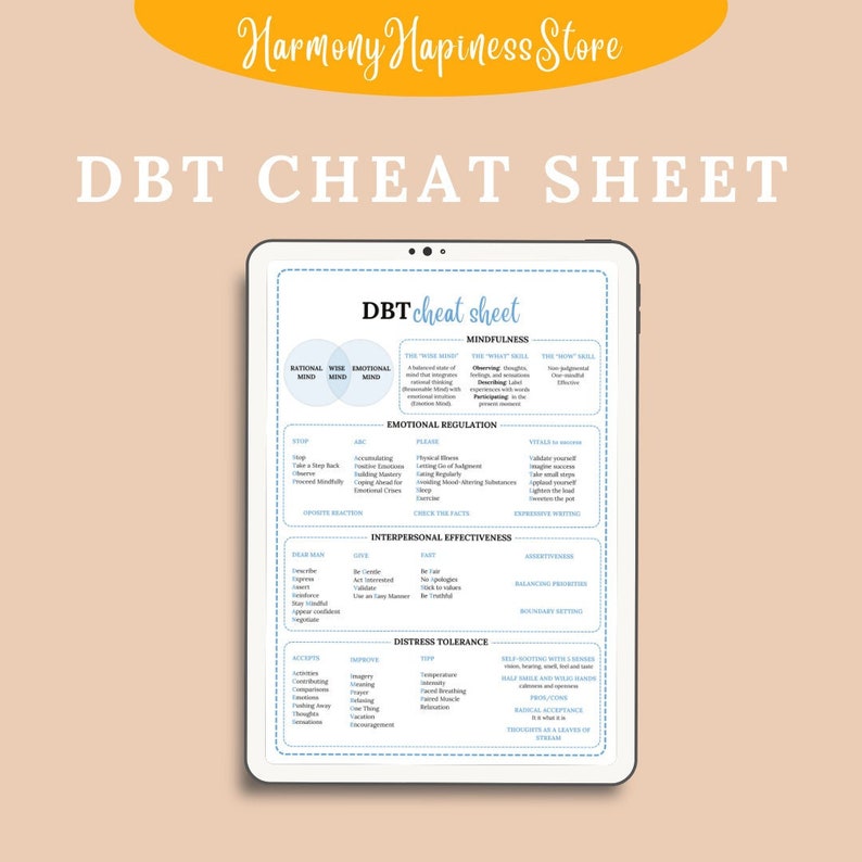DBT Cheat Sheet Printable - Boost Your Mental Health, Perfect Therapy ...