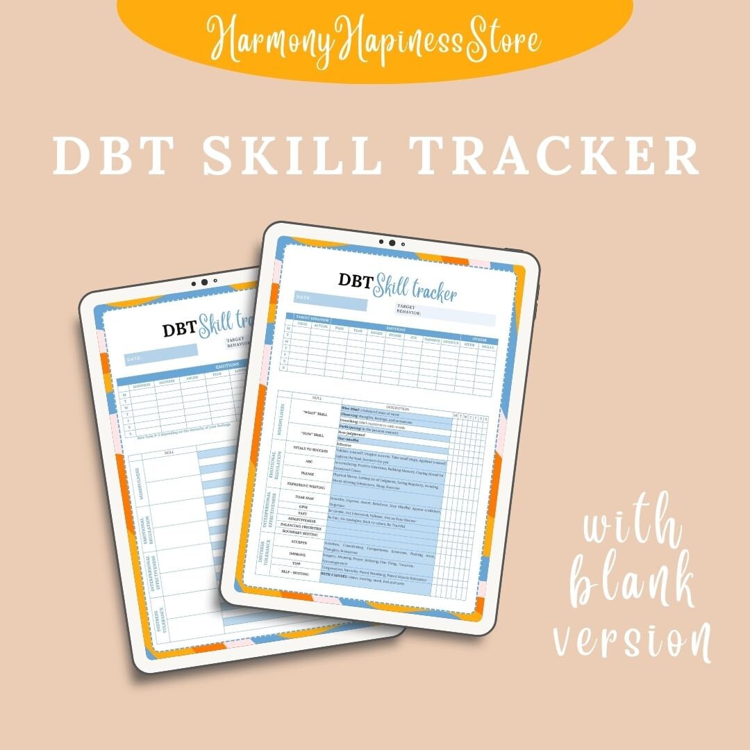 DBT Skills Tracker, DBT Diary Card, Dialectical Behavior Therapy, BPD ...