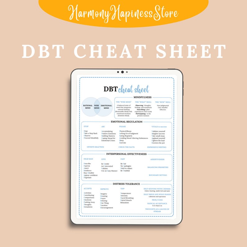 DBT Cheat Sheet, DBT Skills, Mental Health Printable, Therapy Office ...