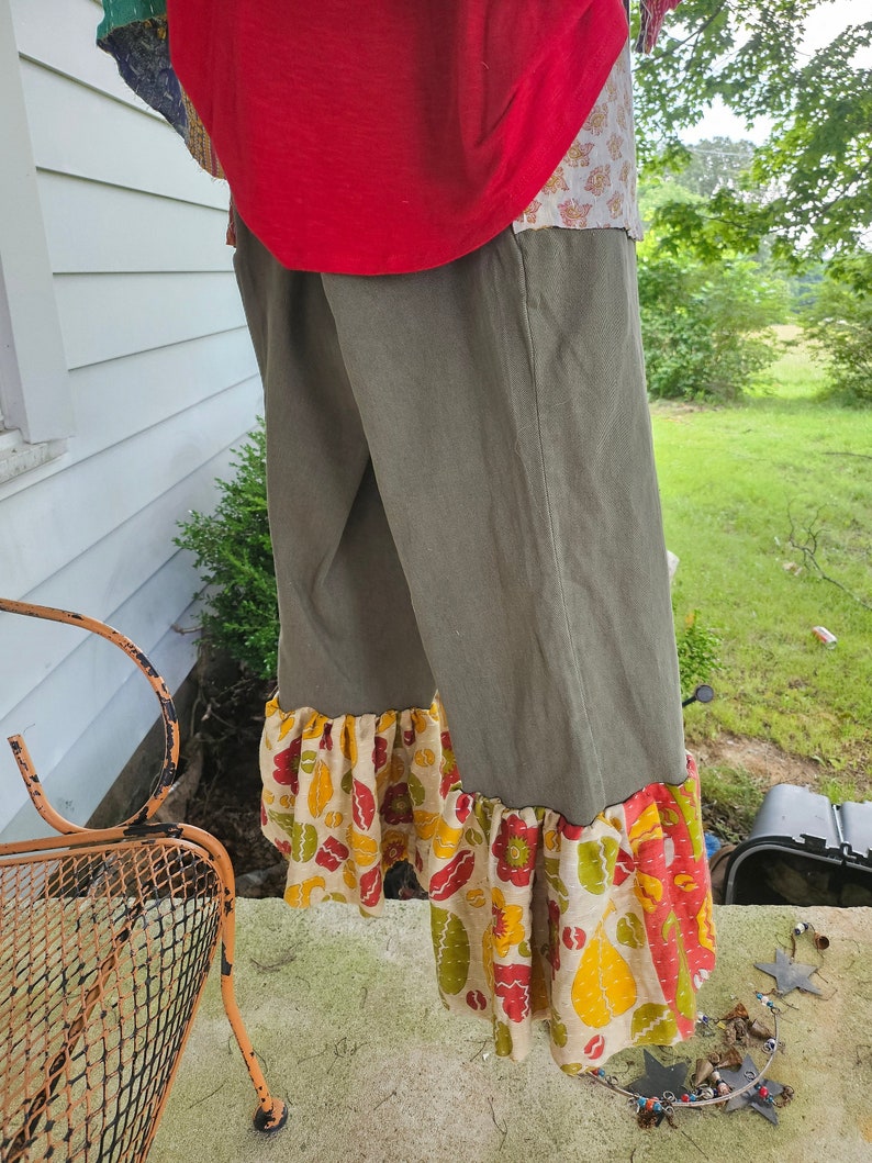 Upcycled Green Denim Ruffle Pants - Etsy