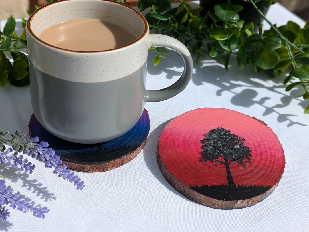 Rustic Wood Slice Coasters – Hand-painted, Double-sided Tree Drink ...