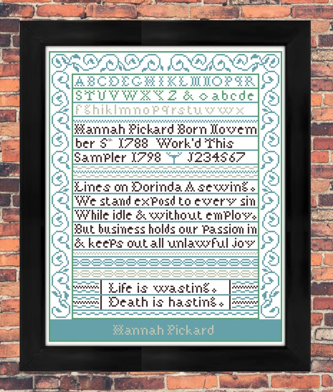 Antique Reproduction 1798 Sampler by Hannah Pickard - Cross Stitch ...