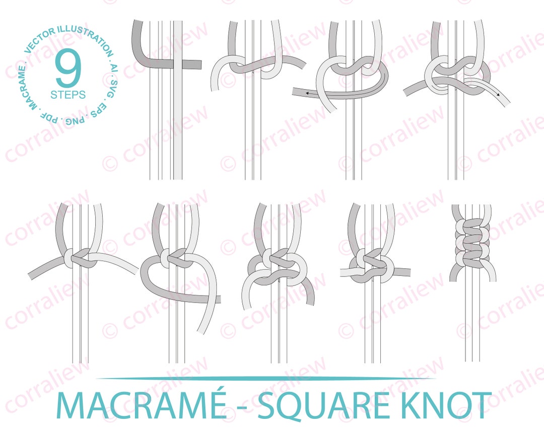 Vector Illustration Macrame Knot Square Knot Step by Step - Instant ...
