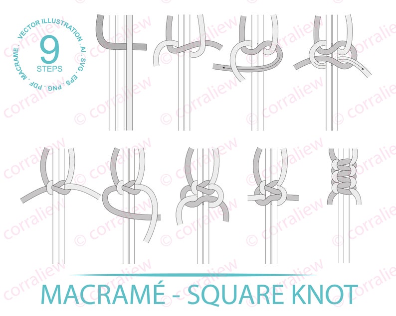 Vector Illustration Macrame Knot Square Knot Step by Step - Instant ...