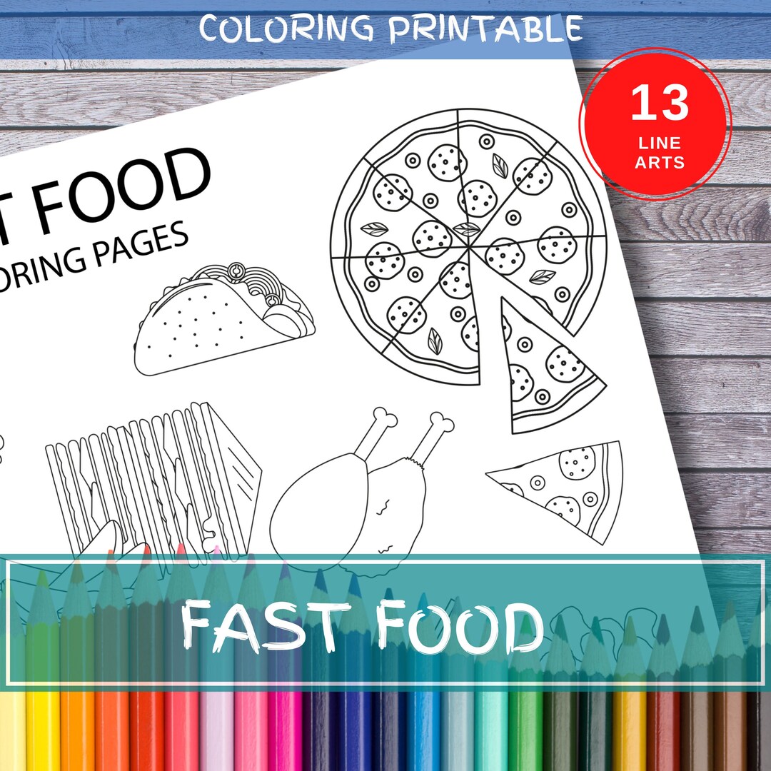 Fast Food Coloring Page Burger Taco Burrito Sandwich Fries Wedges Pizza ...