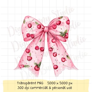 Cherry Bow Clipart, Pink Coquette Design (PNG Digital Download) - Etsy
