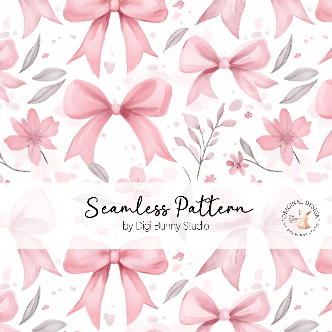 Pink Bows Floral Seamless Pattern, Coquette Seamless Pattern ...