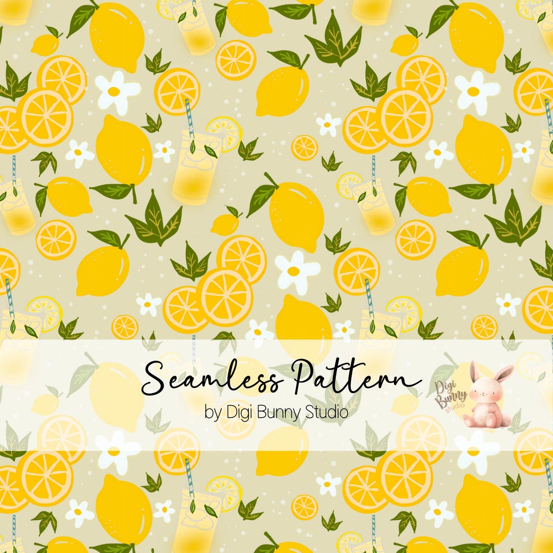 Hand Drawn Lemon Seamless Pattern Lemonade Summer Fruit Yellow Repeat ...