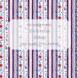 4th of July Seamless Pattern | Floral Stripes, USA Patriotic Design ...