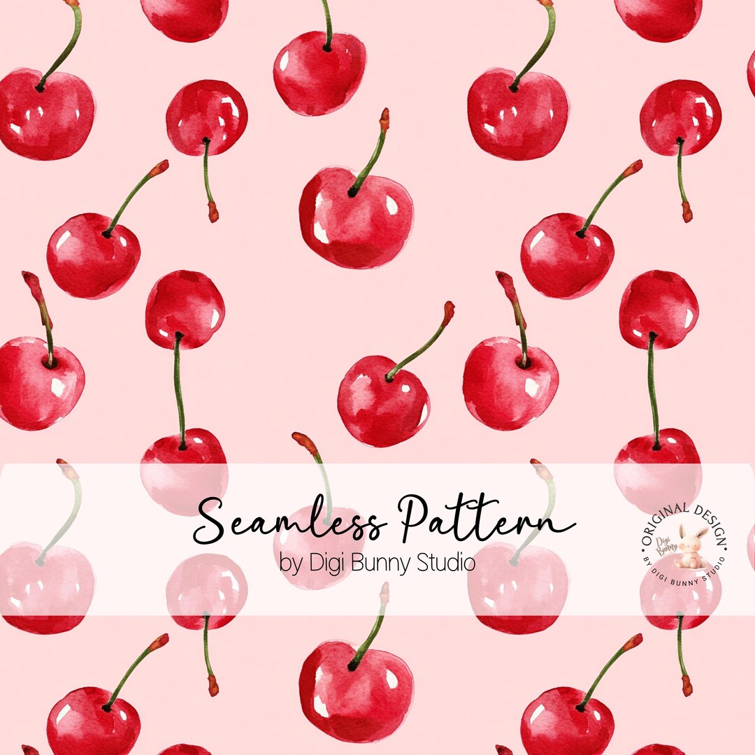 Cherry Red Seamless Pattern, Trendy Fruit Fabric (PNG) - Etsy