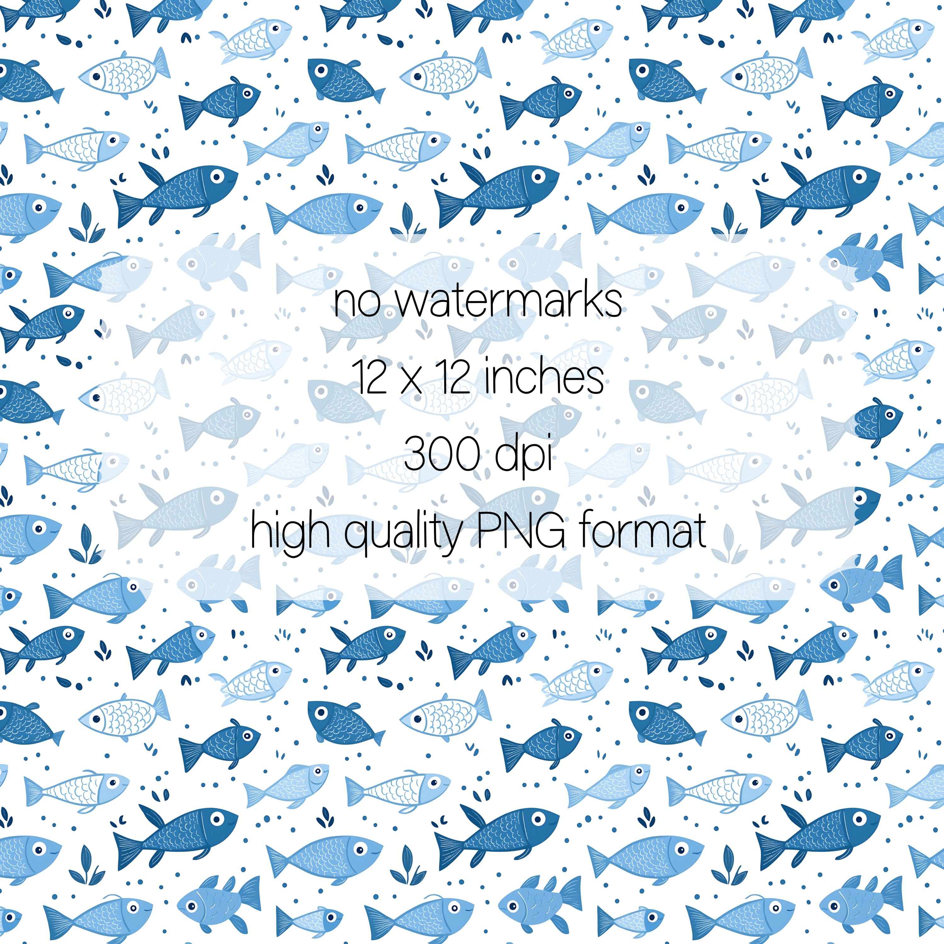 Blue Fish Seamless Pattern, Nautical Kids Fabric (PNG) - Etsy
