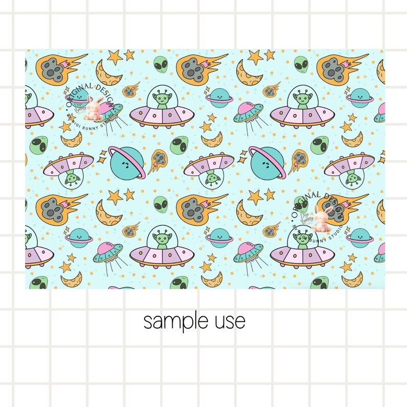 Cute Alien Seamless Pattern, Kids Outer Space Fabric (PNG Digital ...