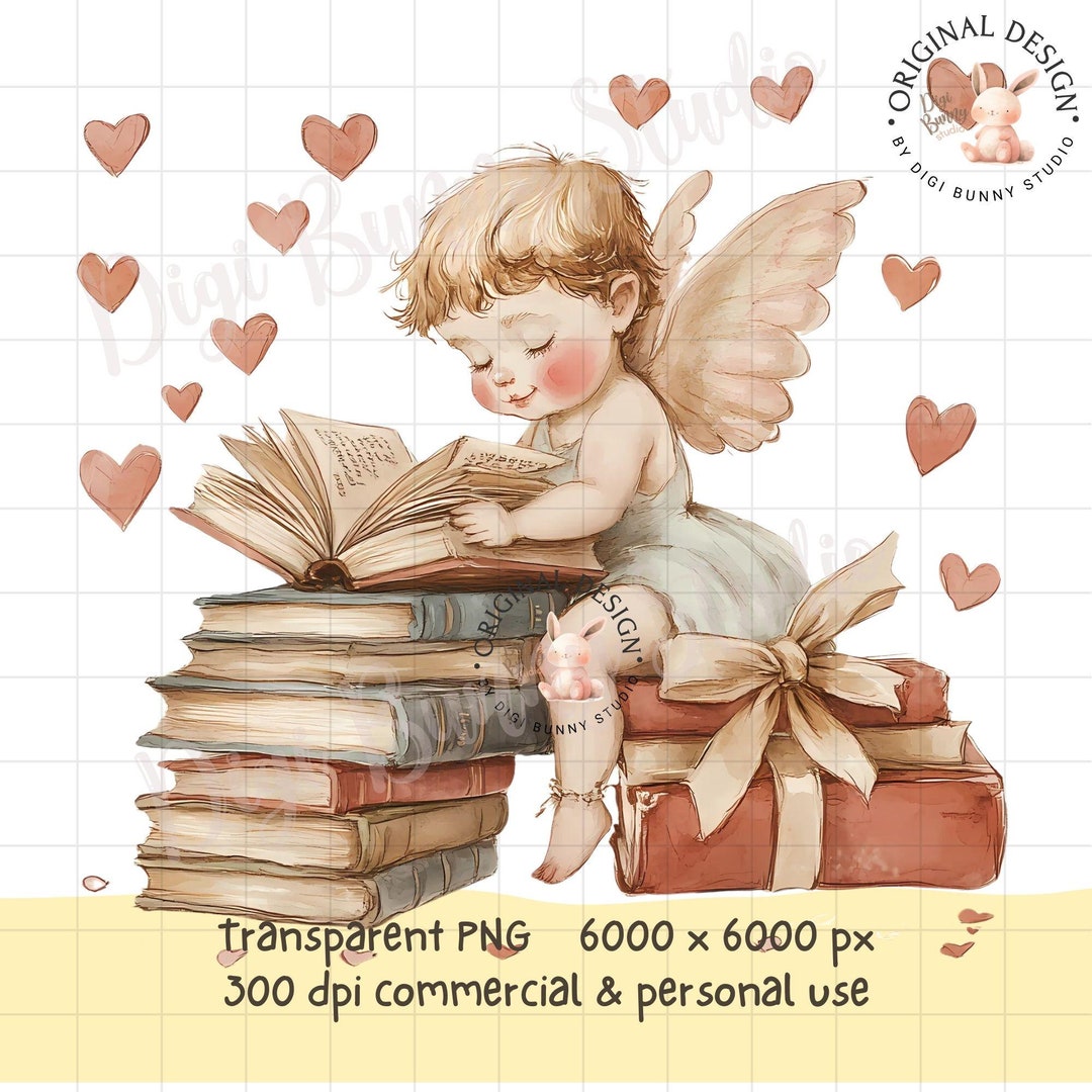 Vintage Cupid Reading Png My Valentine is Booked, Valentines Day Png ...