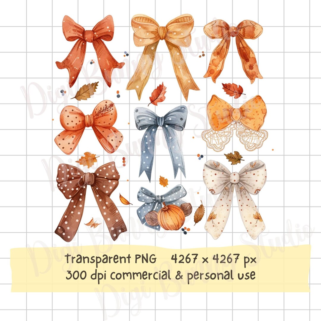 Fall Coquette Bows PNG: Autumn Aesthetic, Thanksgiving Design (digital ...