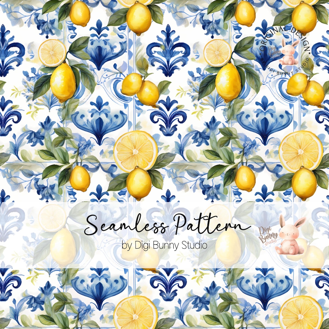 Italian Lemon Tile Seamless Pattern, Sicily Summer Print (PNG) - Etsy