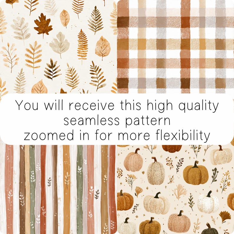 Autumn Watercolor Seamless Patterns: Pumpkins, Gingham, Boho (PNG ...