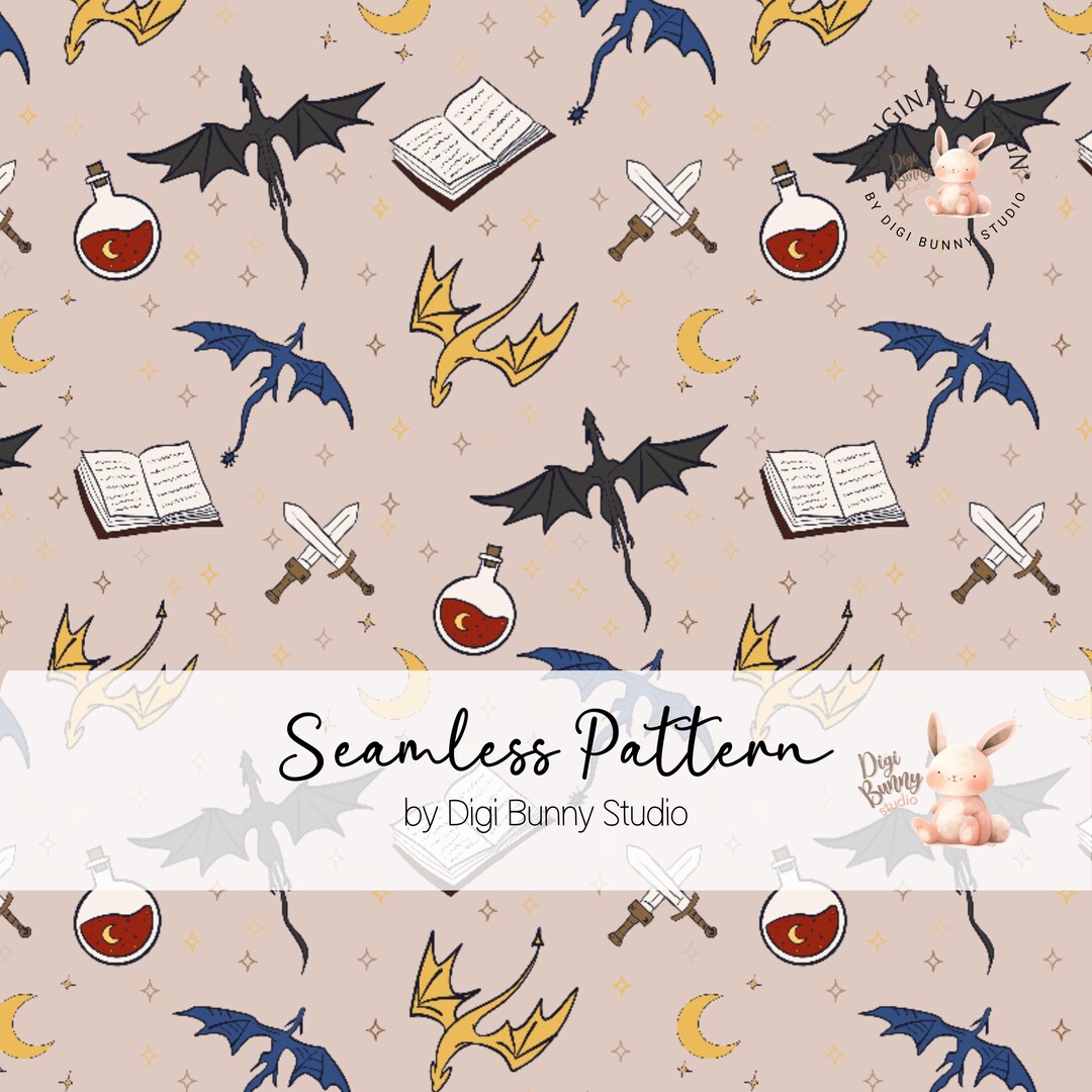 Books and Dragons Seamless Pattern Fourth Wing Seamless Pattern PNG ...