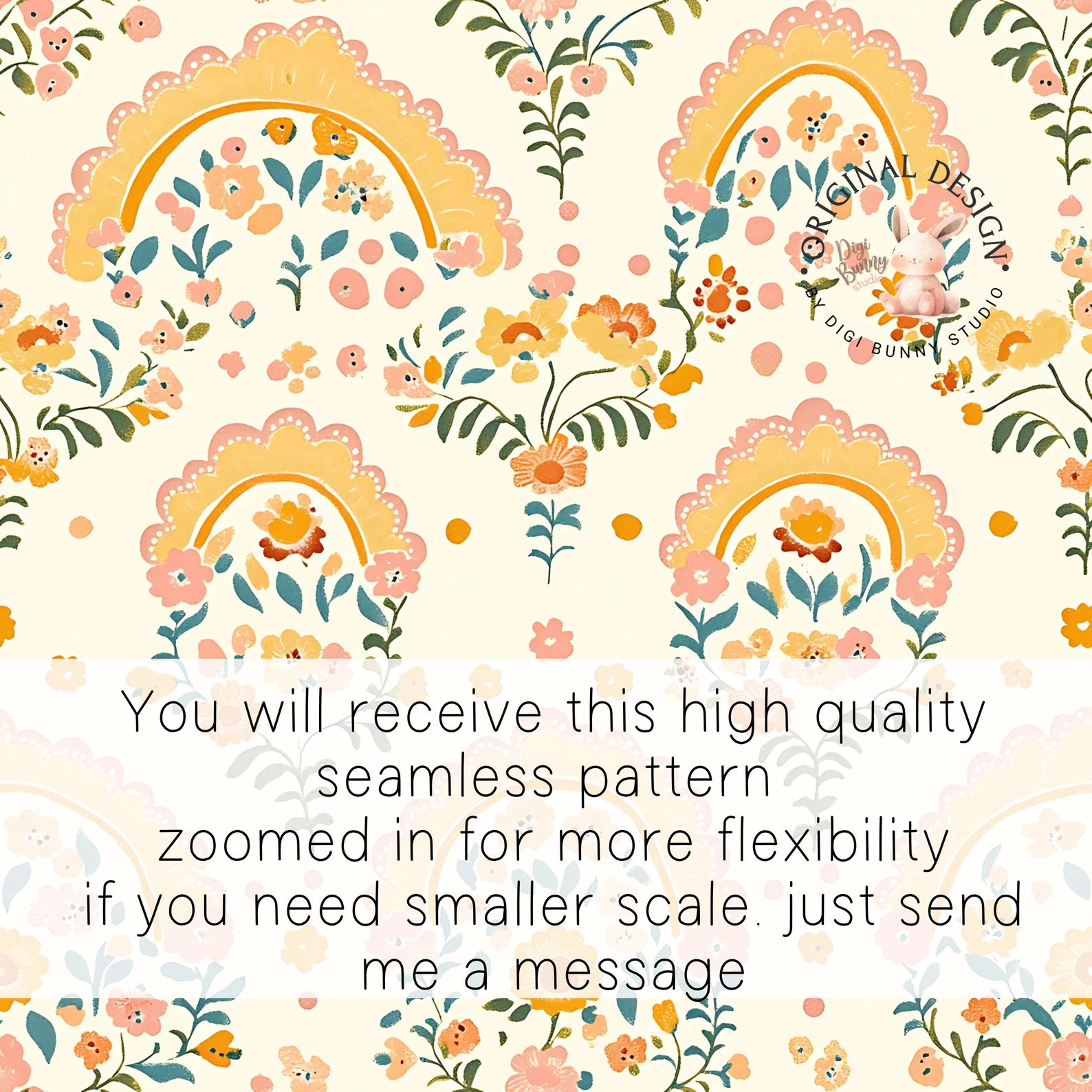 Yellow Floral Scallops Seamless Pattern, Vintage Fabric Print (PNG) - Etsy