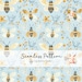Light Blue Flowers Bees Seamless Pattern Spring Repeat Pattern Digital ...