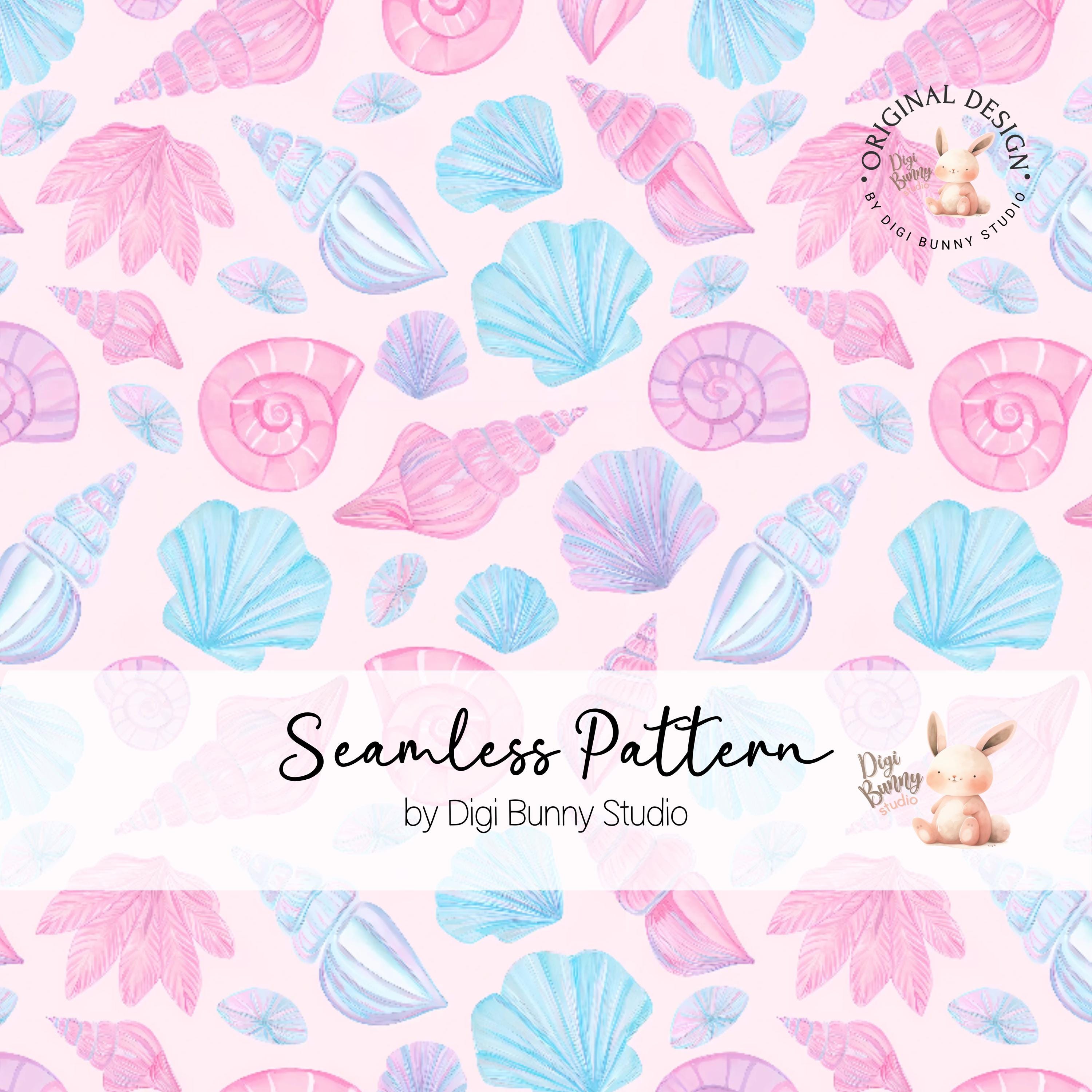 Pastel Seashells Scallops Seamless Pattern PNG Blue Pink Coquette Bow ...