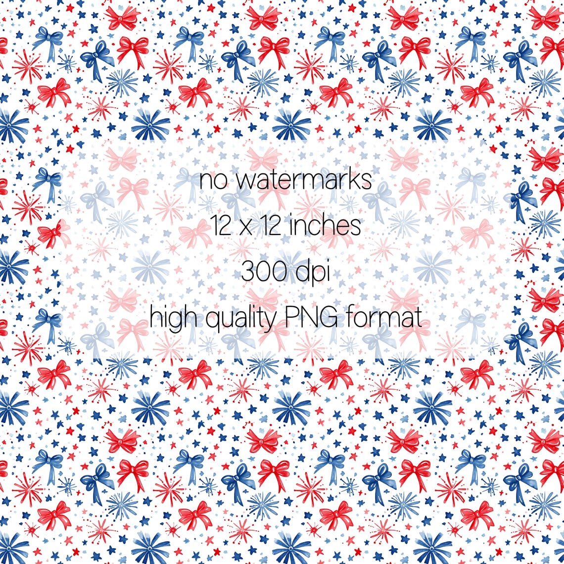 Red White Blue Coquette Bows 4th of July Seamless Pattern USA Fourth of ...