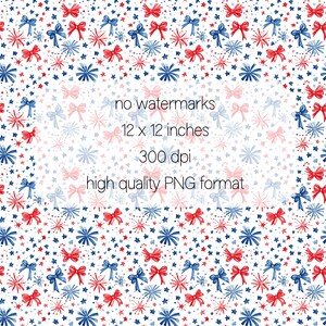 Red White Blue Coquette Bows 4th of July Seamless Pattern USA Fourth of ...