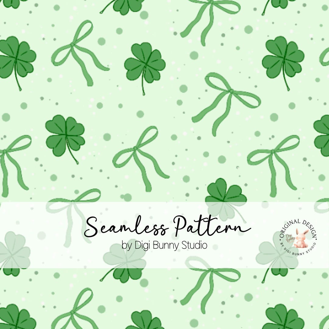 Hand Drawn Lucky Shamrocks and Bows Seamless Pattern Four Leaf Clover ...
