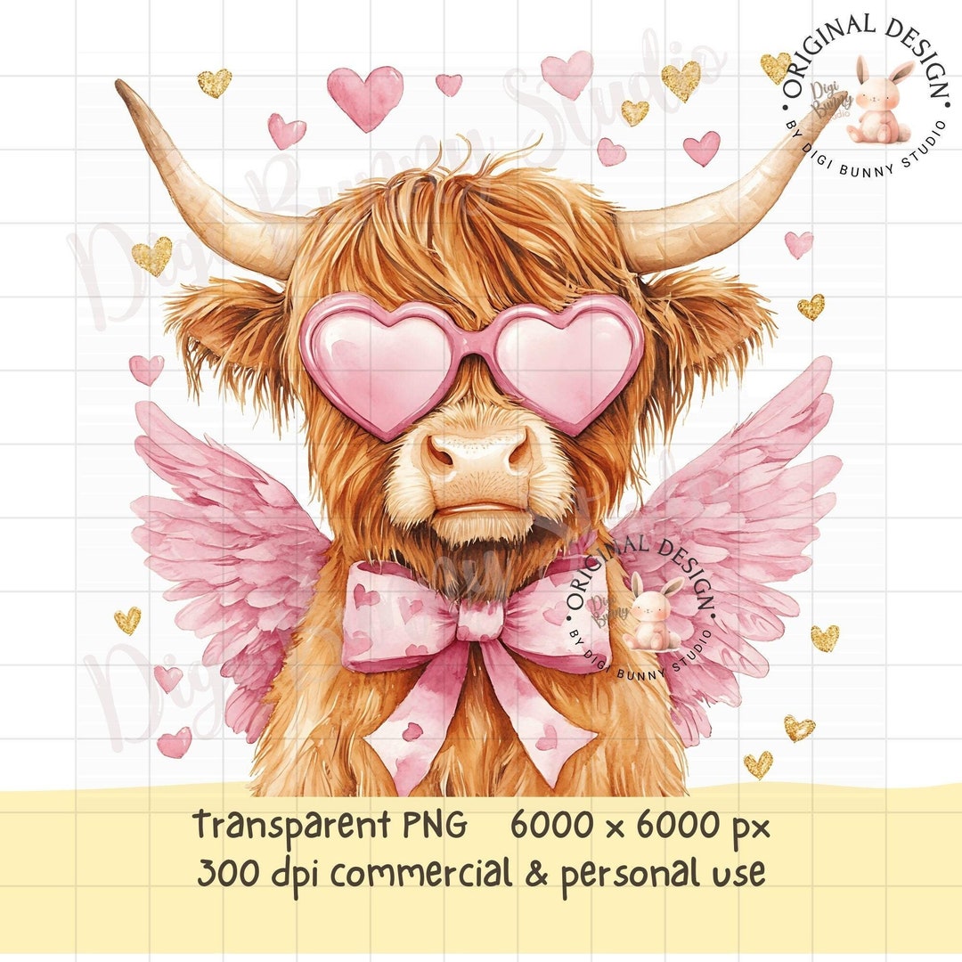 Cute Highland Cow Valentine Cupid Png Western Valentines Png Valentines ...