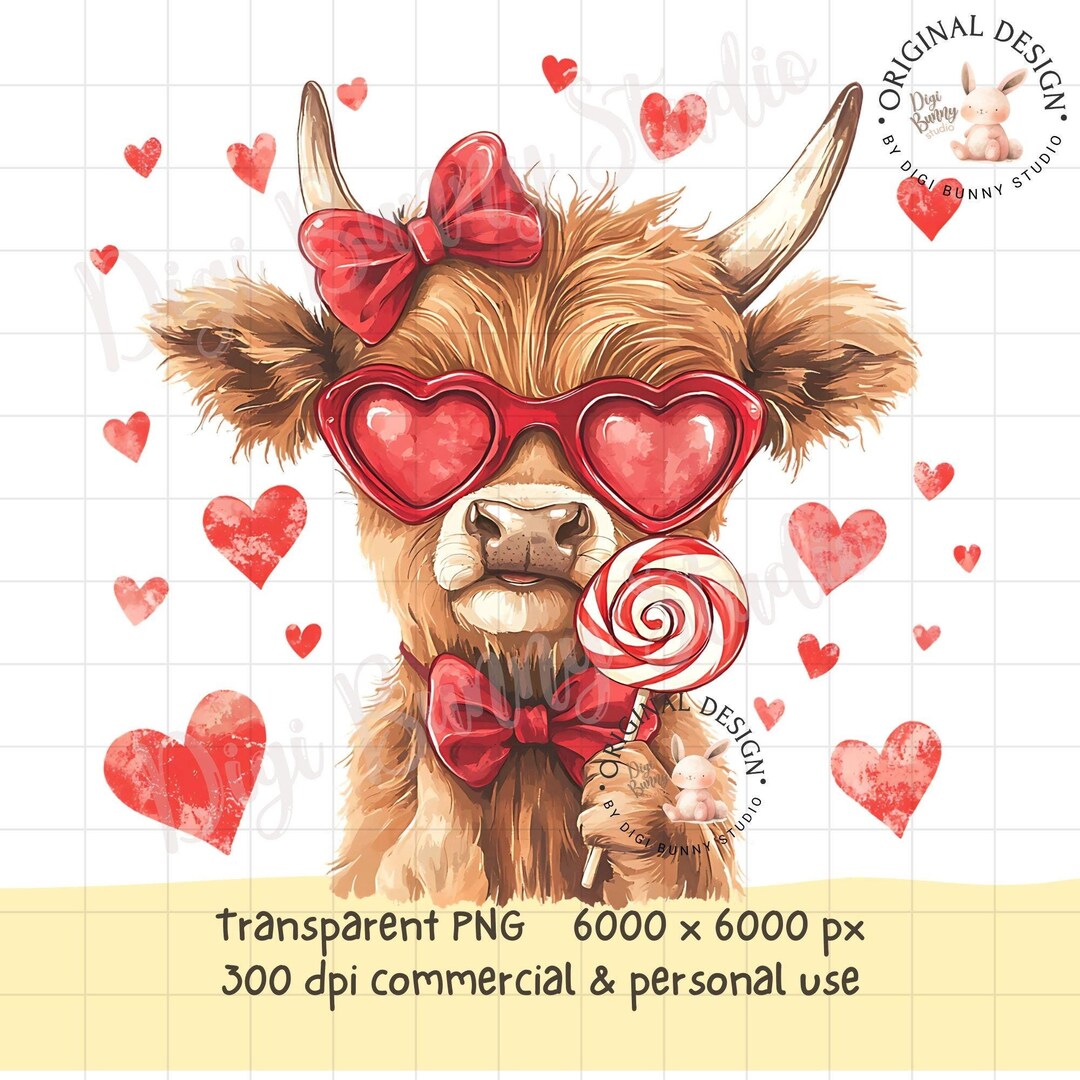 Cute Highland Cow Valentine Cupid Png Western Valentines Png Valentines ...