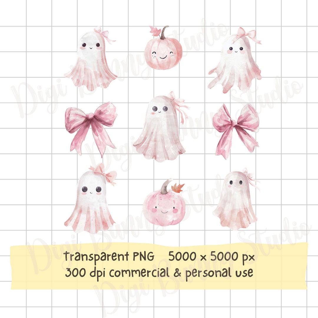 Pink Halloween Ghost & Bows PNG, Coquette Clipart (digital Download) - Etsy