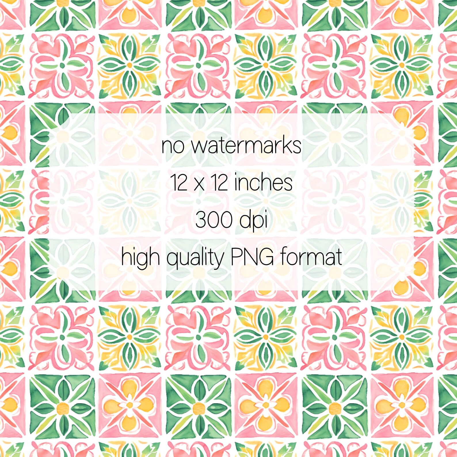 Pastel Mediterranean Tile Seamless Pattern | Pink, Green, Yellow (PNG ...
