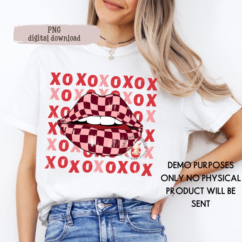 Checkered Lips XOXO Valentine Png, Valentines Day Png, Retro Valentine ...