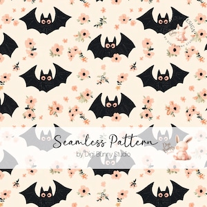 Spooky Floral Bats Halloween Seamless Pattern Autumn Fall Flowers and ...
