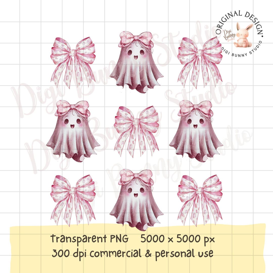 Pink Halloween Ghost Coquette Bows PNG Spooky Season Aesthetic Coquette ...